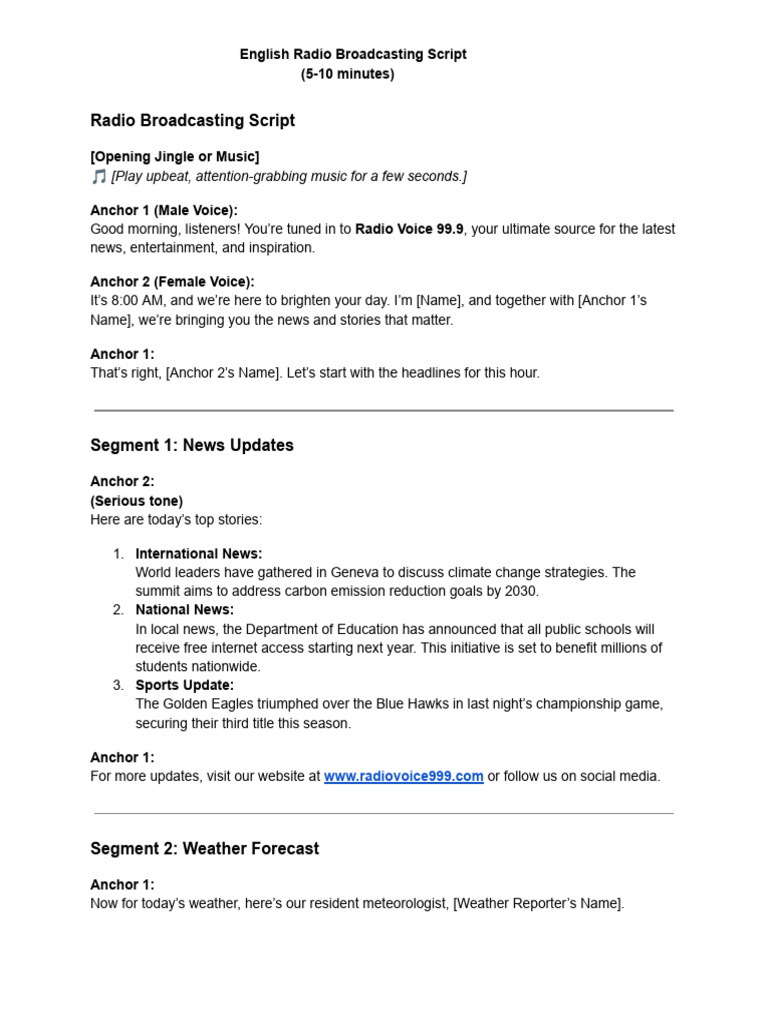 English Radio Broadcasting Script | PDF