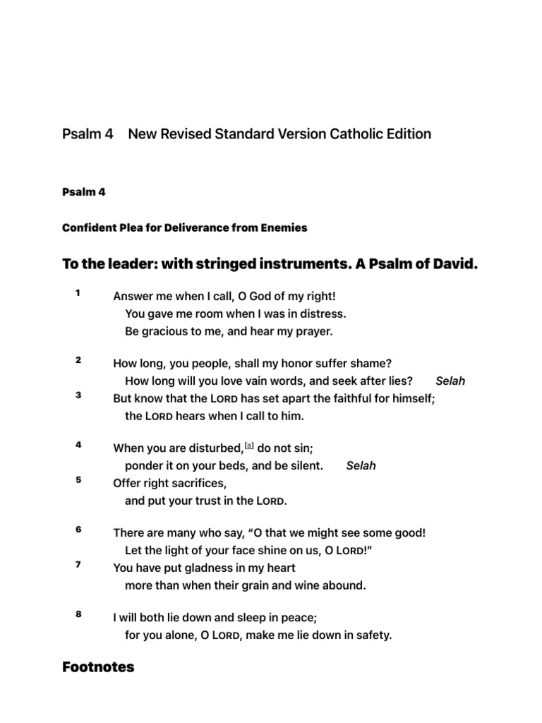 Psalm 4 NRSVCE - Psalm 4 Confident Plea For Deliv | PDF