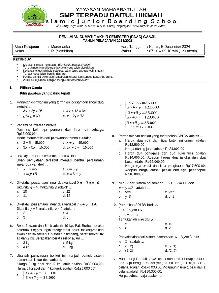 Matematika Kelas 9 | PDF