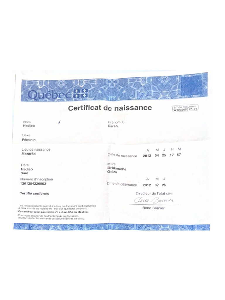 Certificat de Naissance | PDF