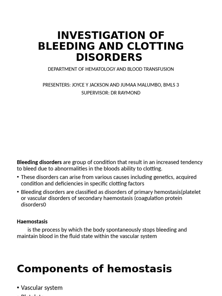 Investigation of Bleeding and Clotting Disorders | PDF | Coagulation | Hemostasis