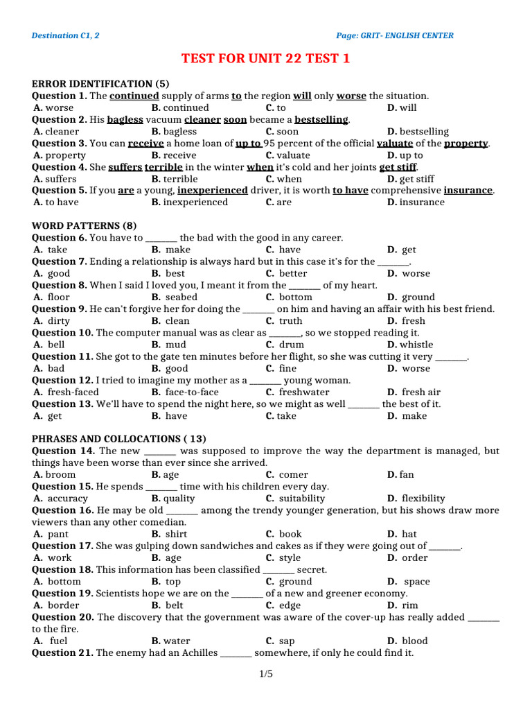 Test For Unit 22 Test 1 | PDF