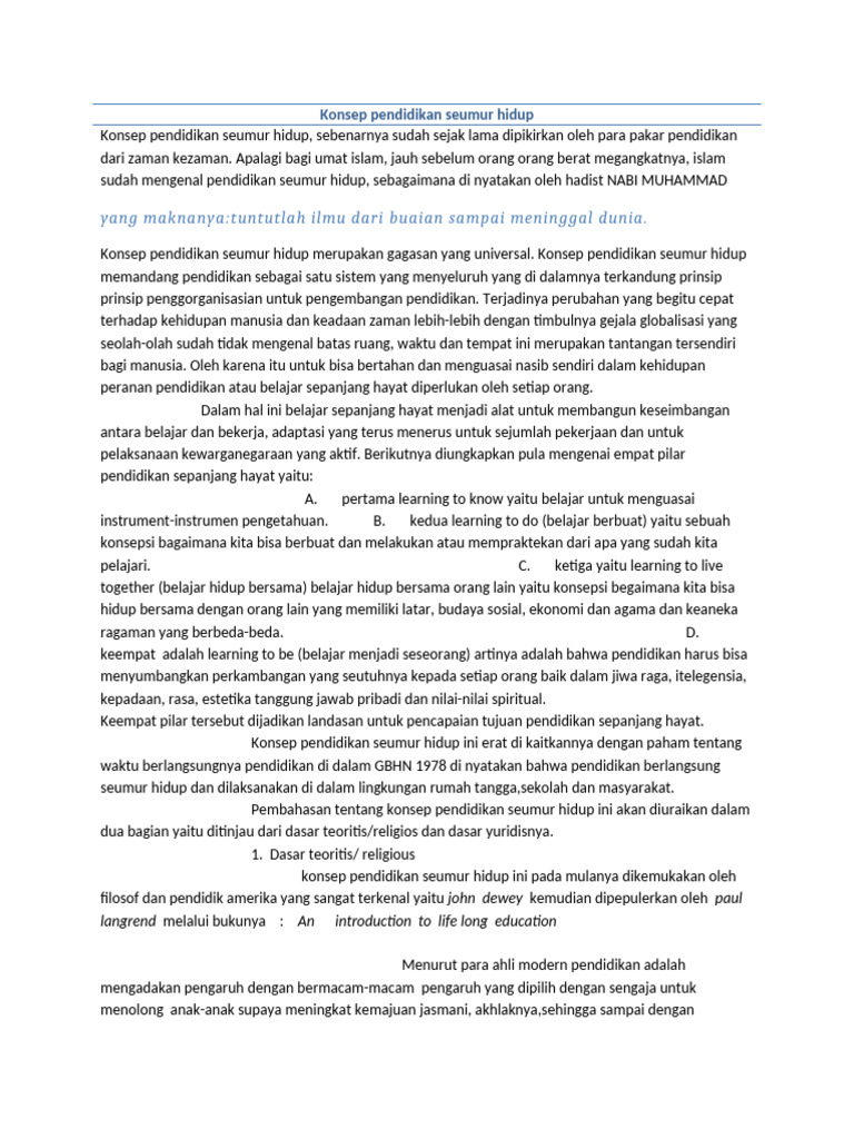Konsep Pendidikan Seumur Hidup | PDF