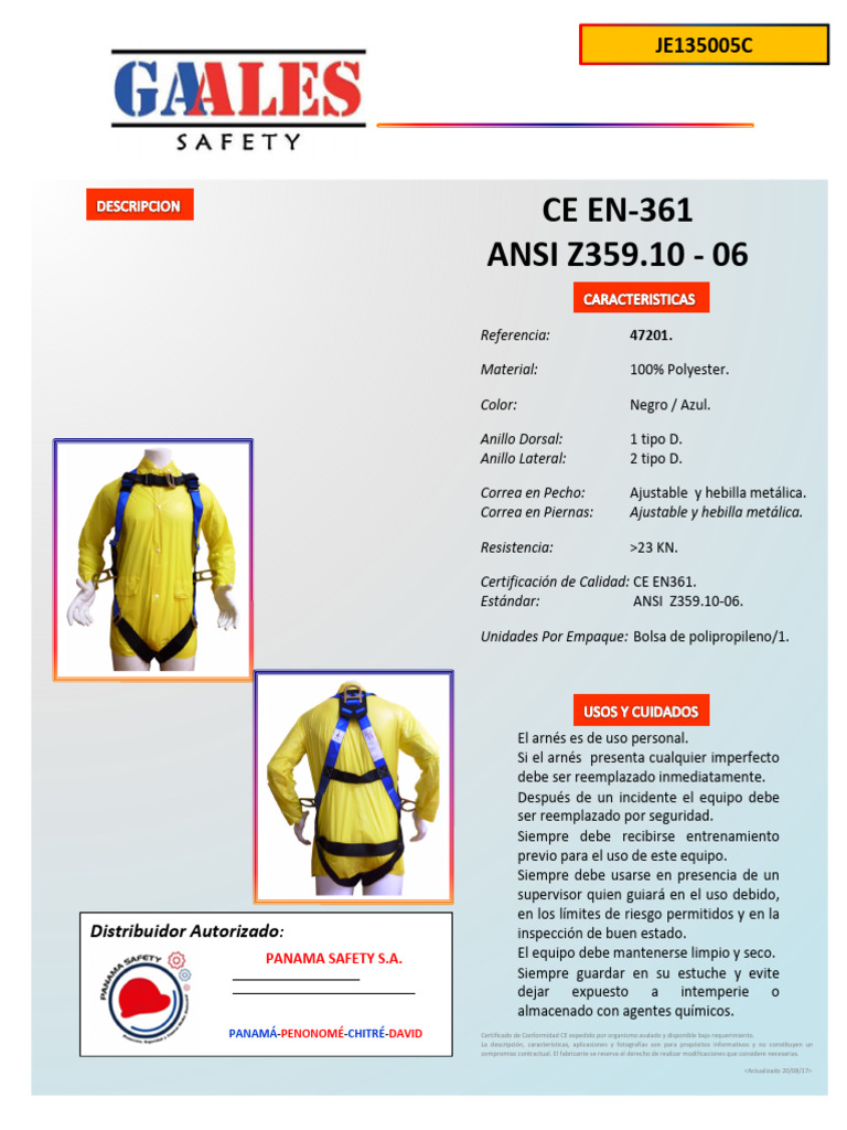 CE EN-361 ANSI Z359.10 - 06: Arnes de Cuerpo | PDF