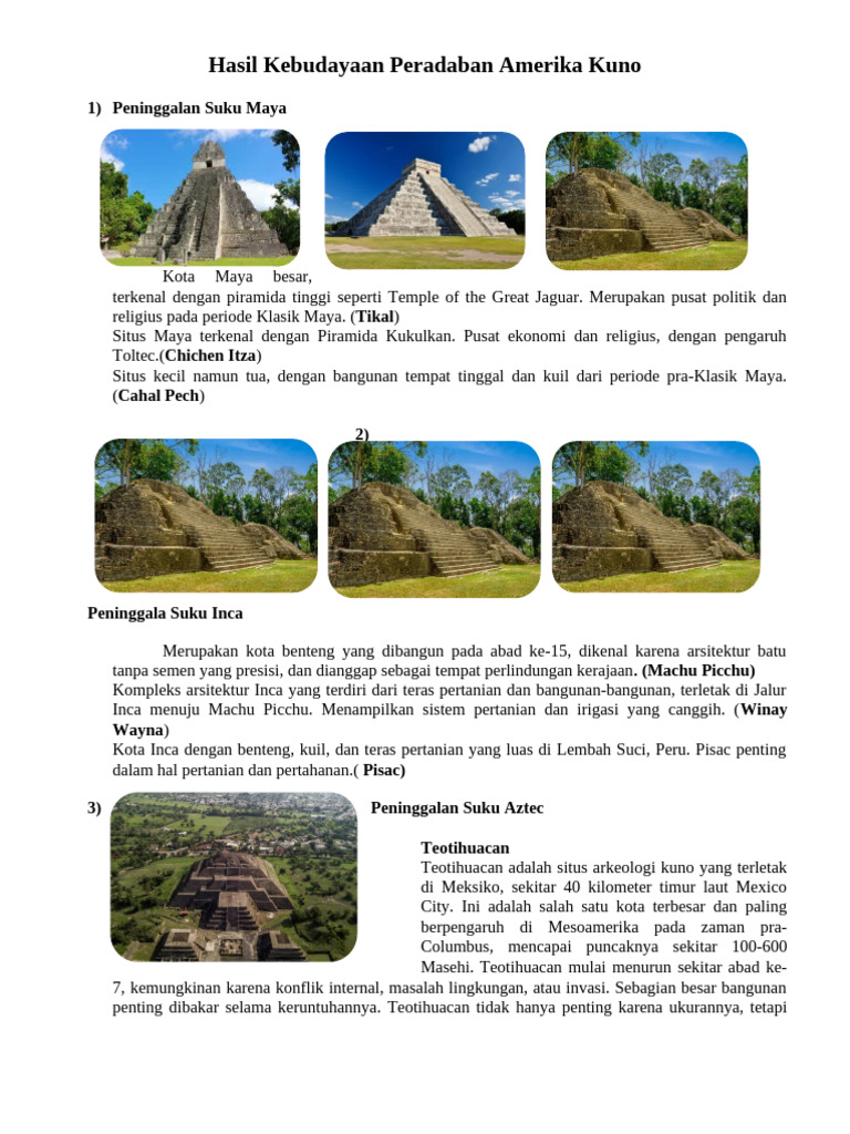 Hasil Kebudayaan Peradaban Amerika Kuno | PDF