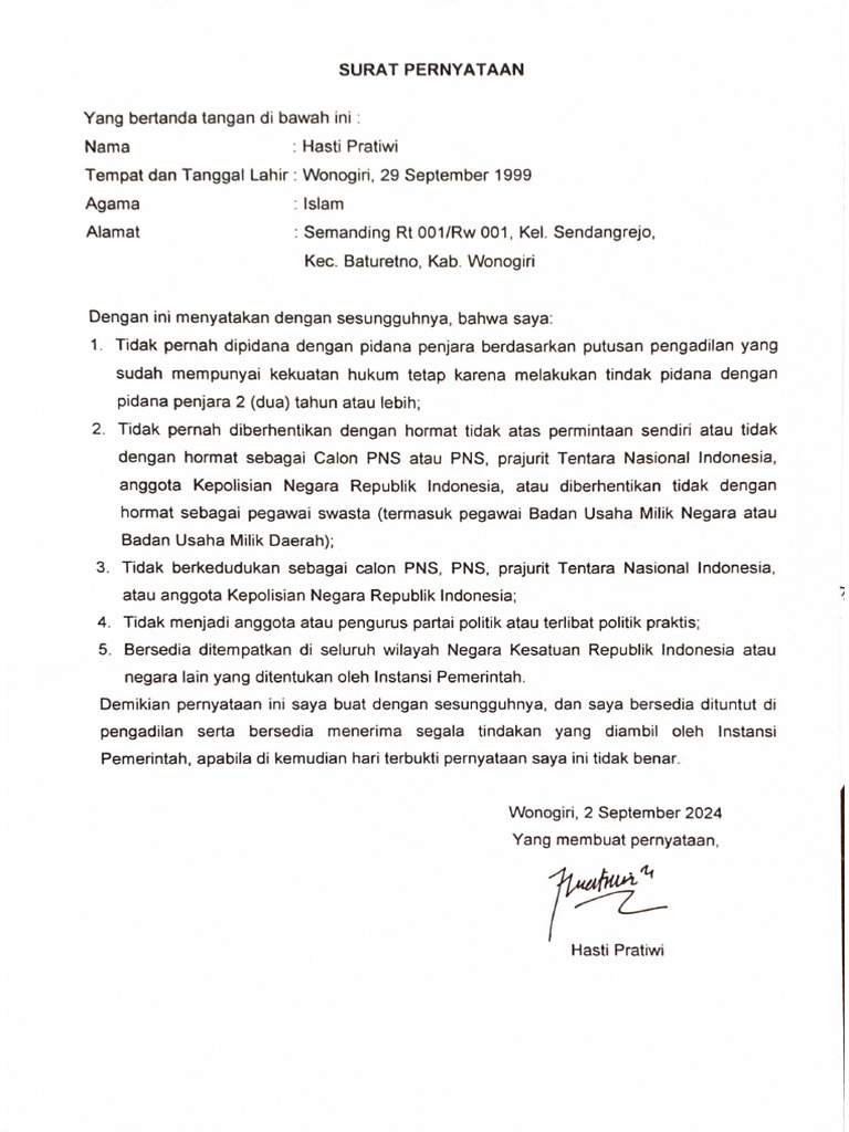 Surat Pernyataan CP24 | PDF