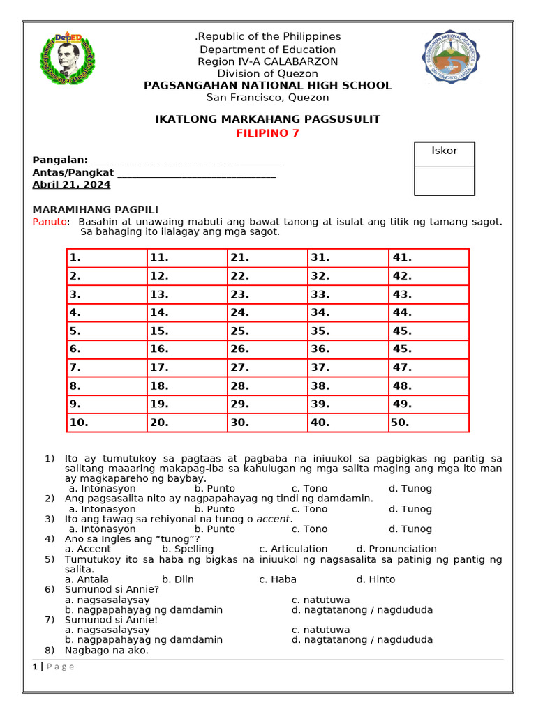 Filipino 7 3RD Quarter | PDF