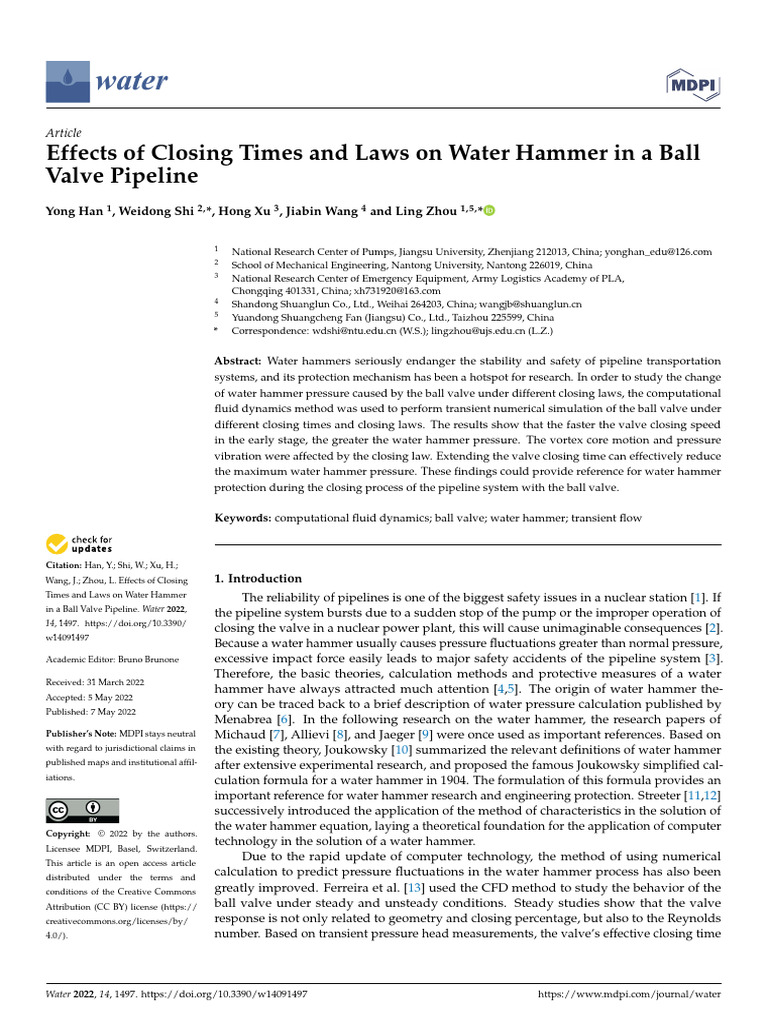 Water Hammer in Ball Valve Pipelines | PDF | Fluid Dynamics | Valve