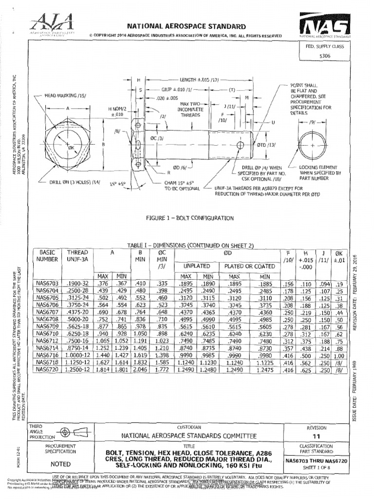 NAS6703 THRU NAS6720 - Rev11 - 2016 | PDF | Screw | Metalworking