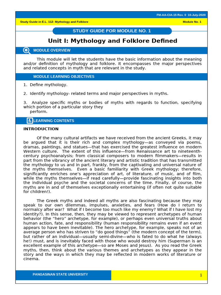 Mythology and Folklore Study Guide | PDF | Greek Mythology | Legends