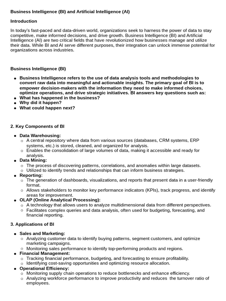 BI Vs AI.pdf | PDF | Business Intelligence | Artificial Intelligence