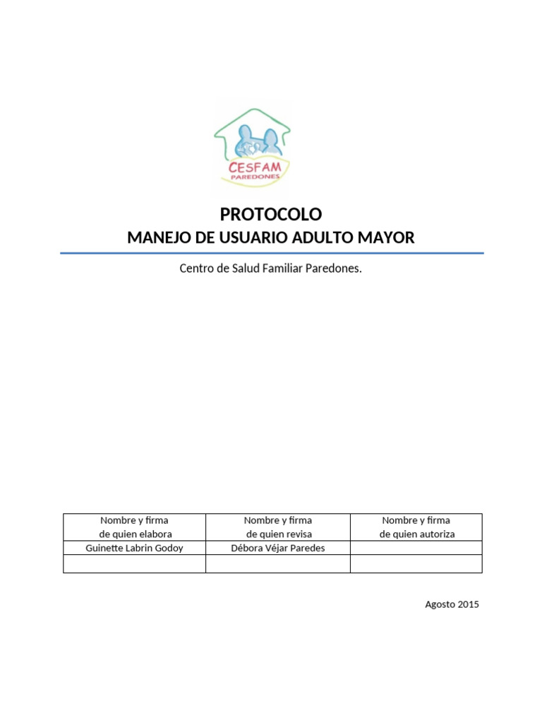 Protocolo Cuidado Adulto Mayor Solo | PDF | Vejez | Adultos