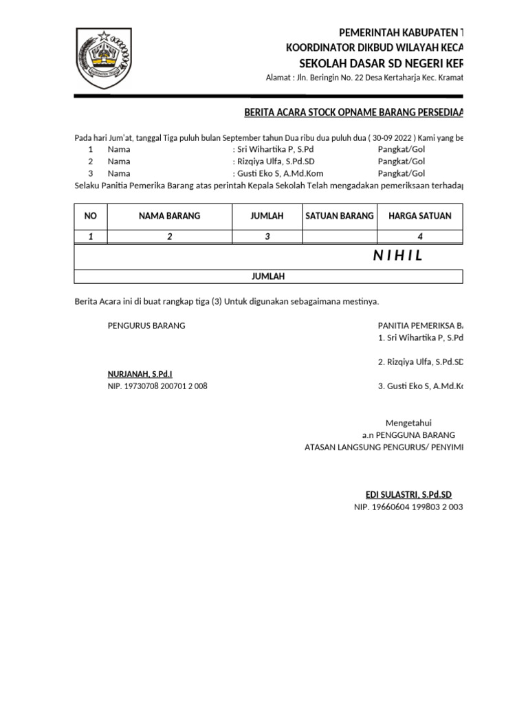 Berita Acara Stok Opname (Alat Kersihan, ATK Dan Percetakan) | PDF