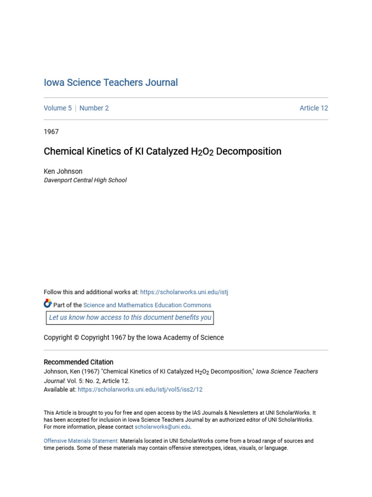 Chemical Kinetics of KI Catalyzed H - Sub - 2 - Sub - O - Sub - 2 - Sub ...