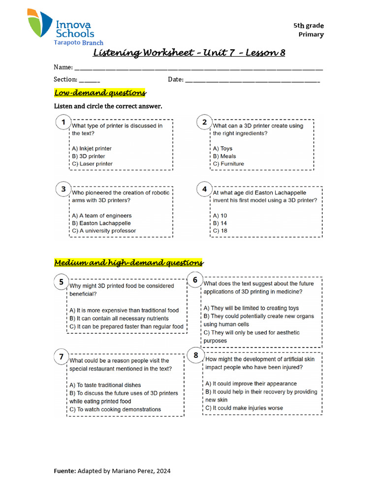 Listening Worksheet | PDF