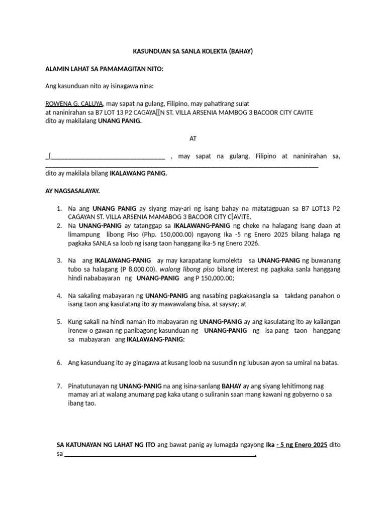 Kasunduan Sa Sanla Kolekta | PDF