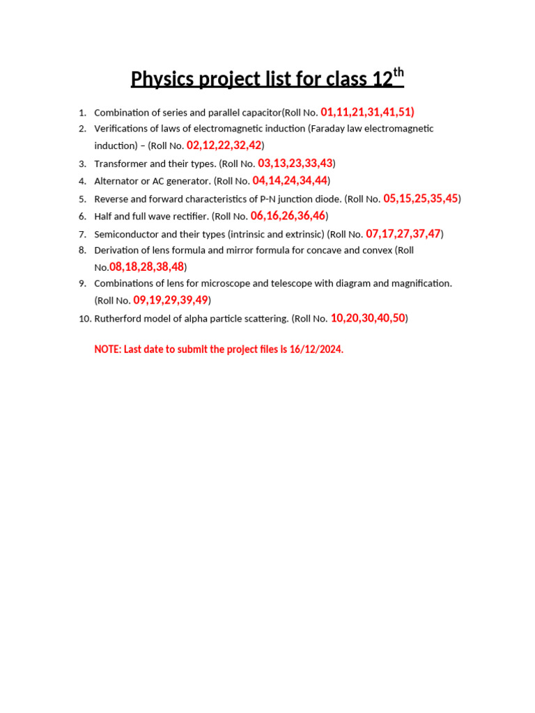 Class 12 Physics Project Ideas | PDF