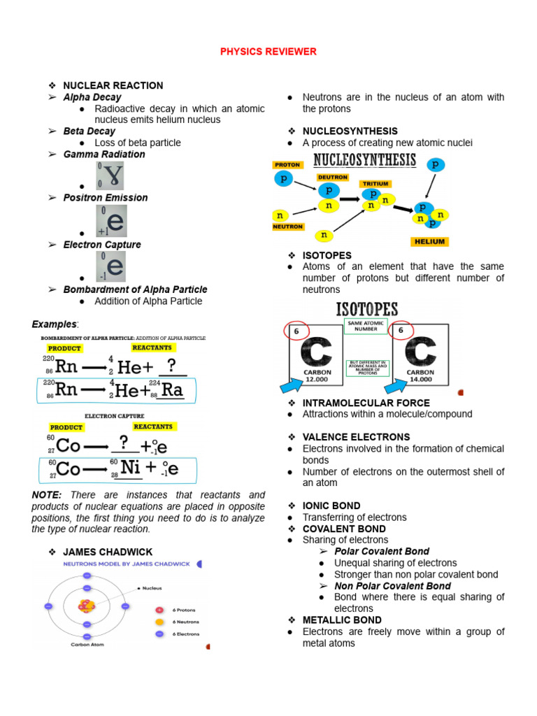 Physics Reviewer | PDF | Chemical Bond | Atoms