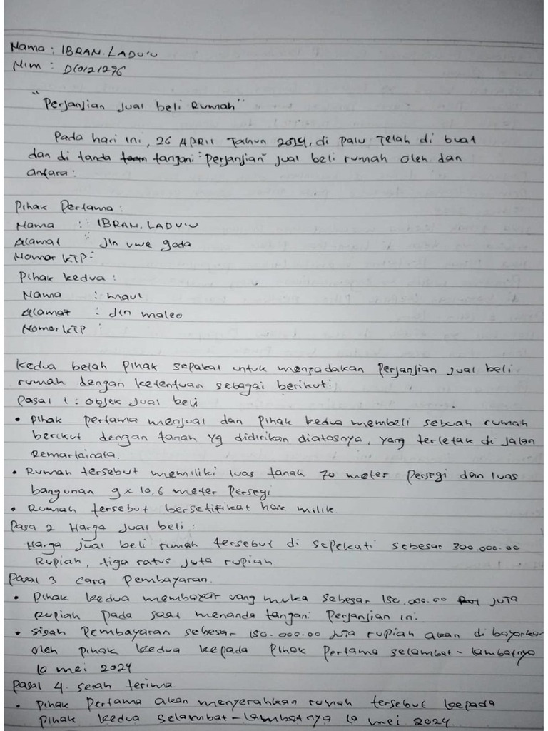 Perancangan kontrak (ibran Ladu'u_D10121276) | PDF