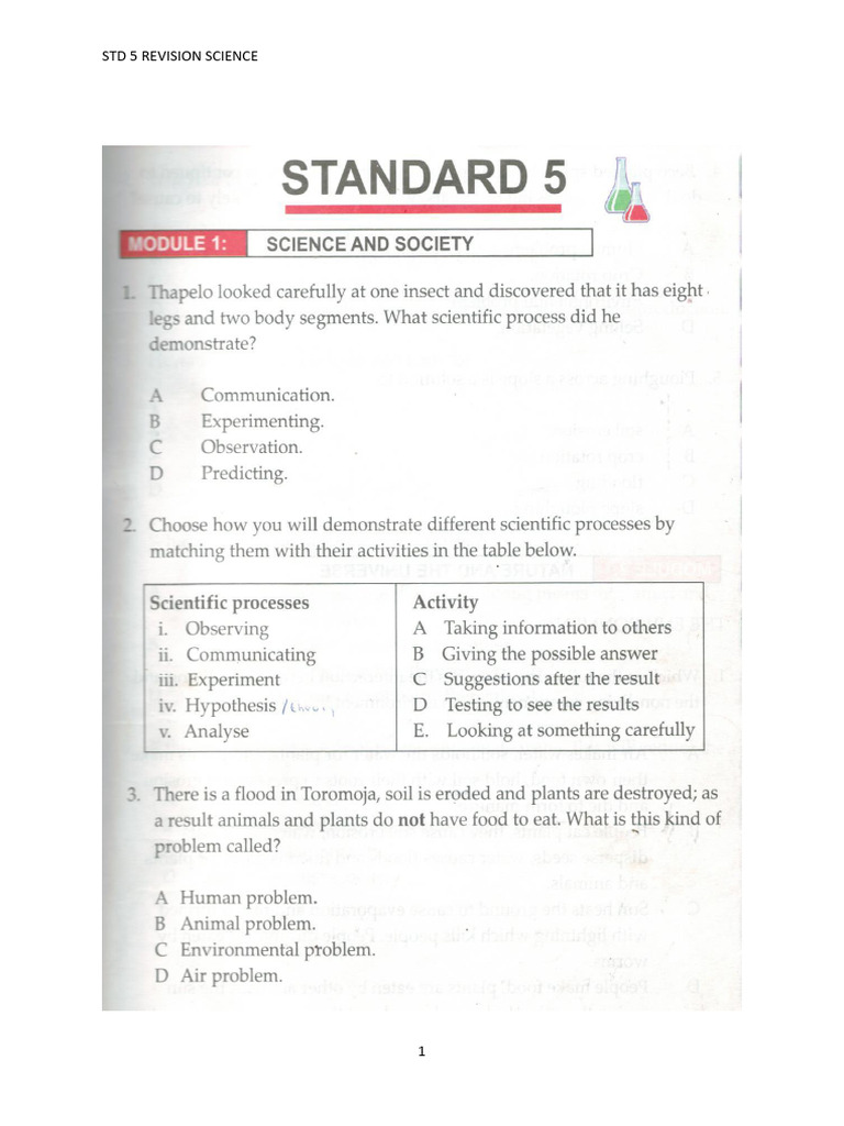 STD 5 Science Revision Questions Guide | PDF