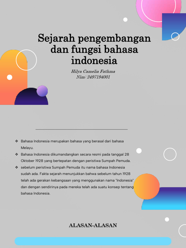 Sejarah Perkembangan Dan Fungsi Bahasa Indonesia | PDF