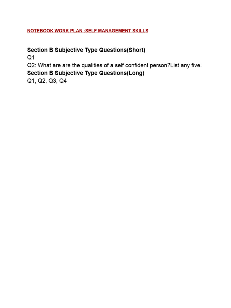 Self Management Skills Workbook | PDF