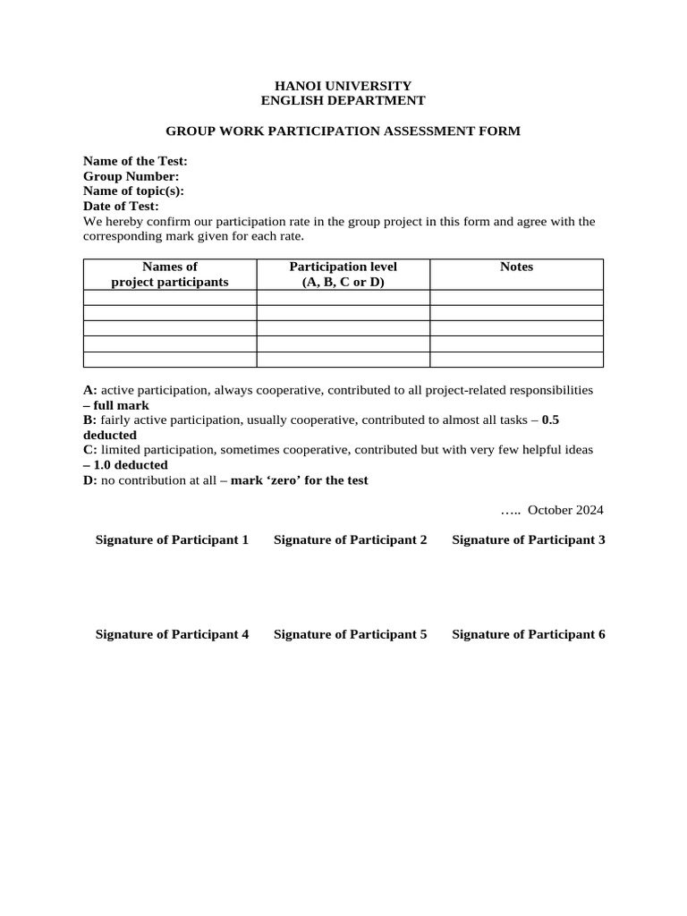Group Work Assessment Form | PDF