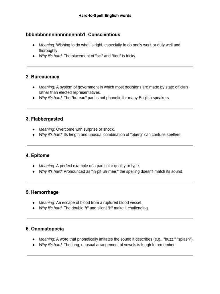 Hard-to-Spell English Words | PDF | English Language | Phonetics