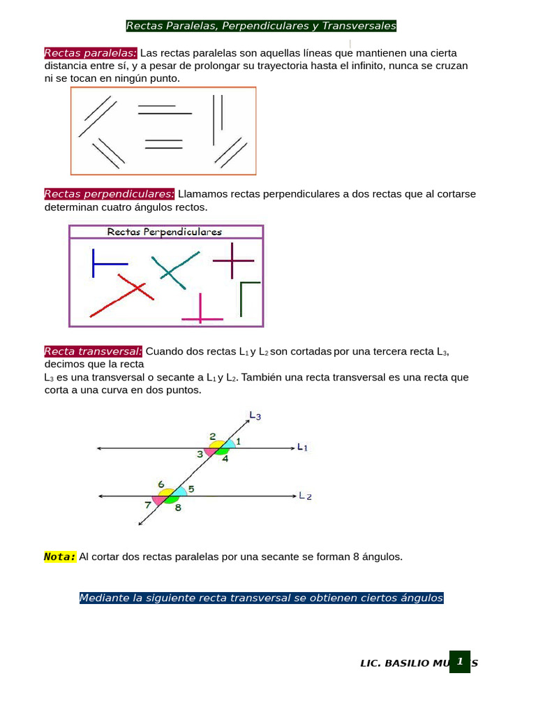 Rectas Paralelas, Perpendiculares y Transversales 16 | PDF ...