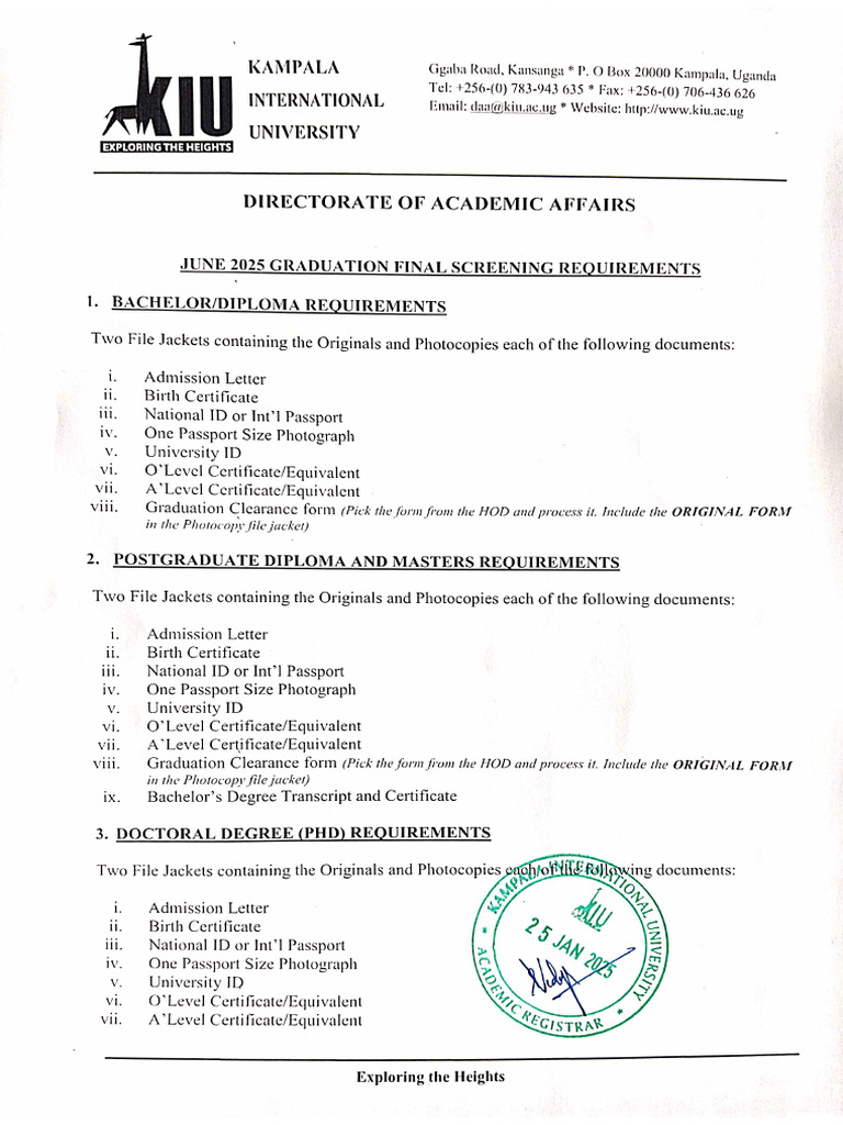 Graduation Screening Requirements June 2025 | PDF