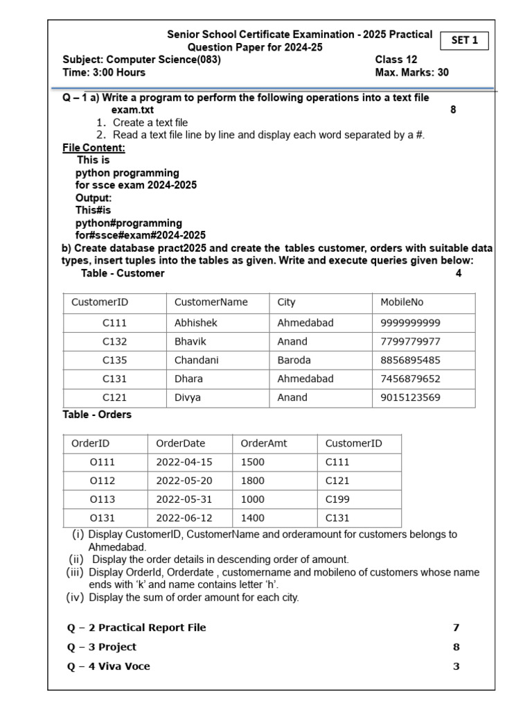 Cs Prac QP 2025 8 Sets PDF | PDF | Databases | Table (Database)