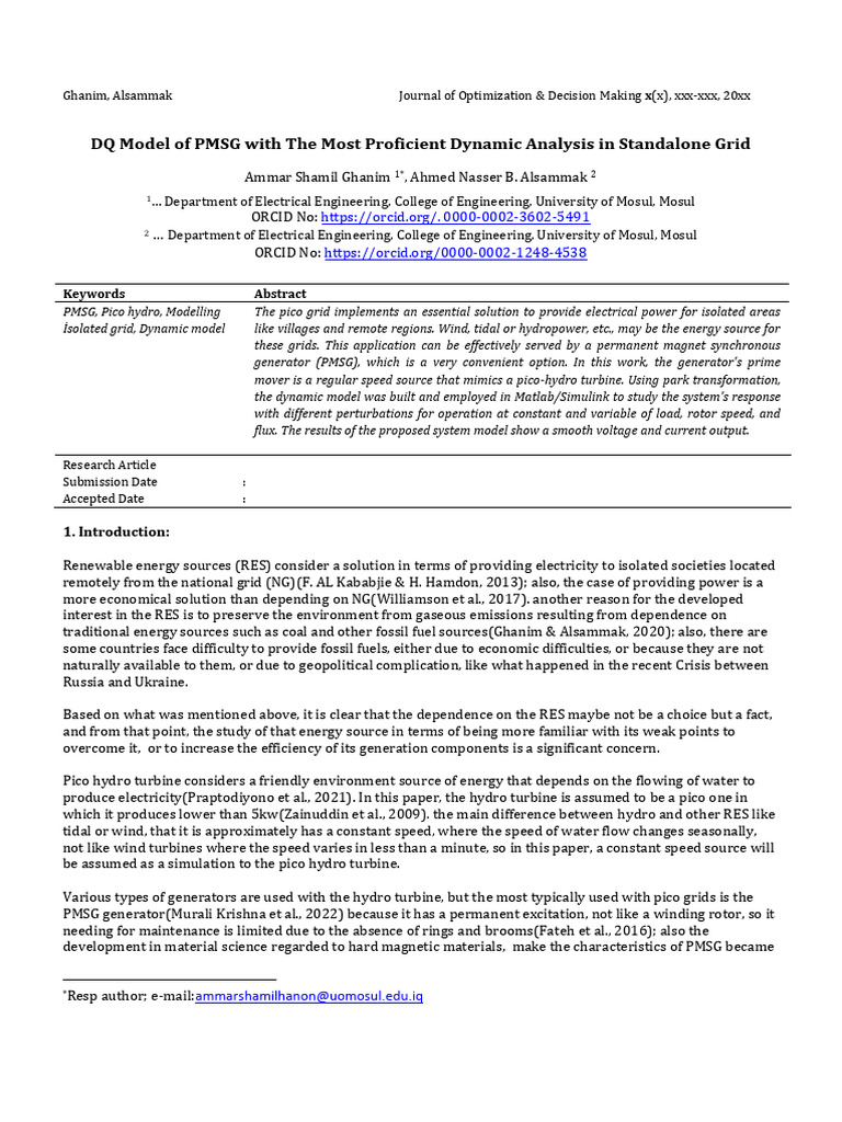 DQ Model of PMSG With The Most Proficient Dynamic Analysis in ...
