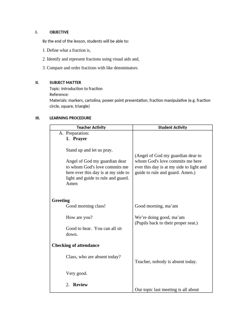 lesson plan fraction | PDF