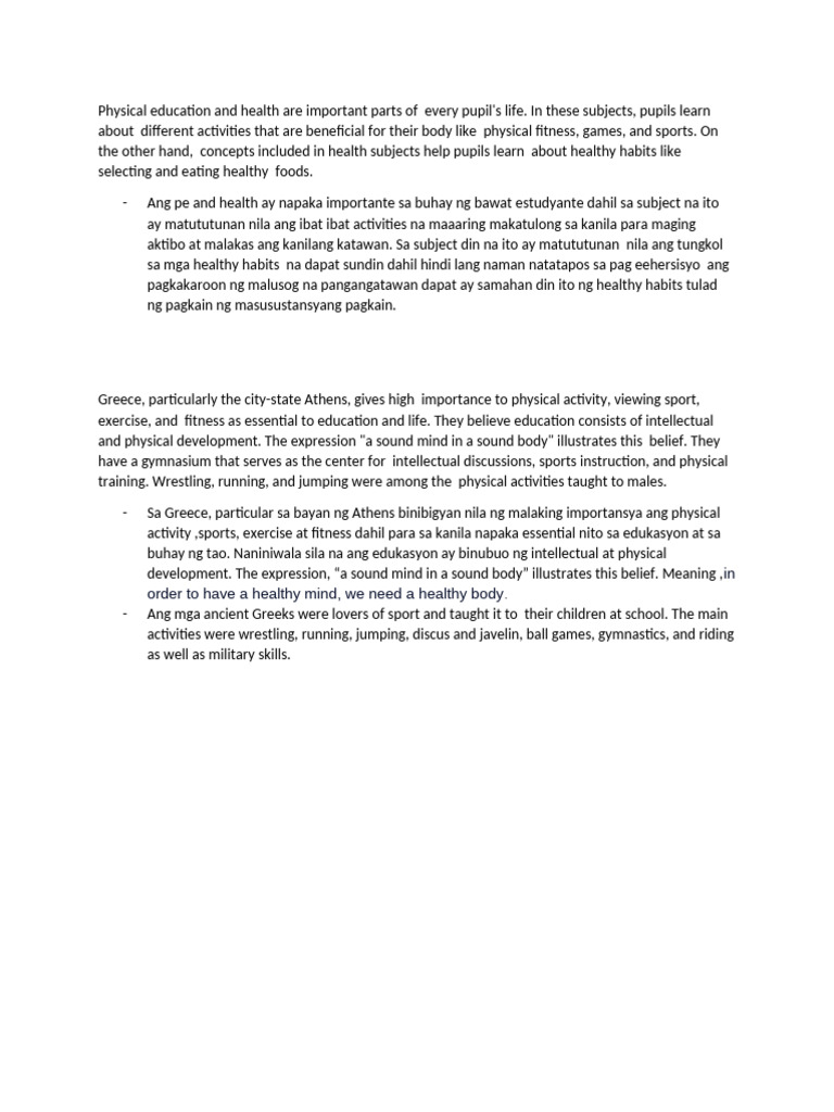 Physical Education for Students | PDF