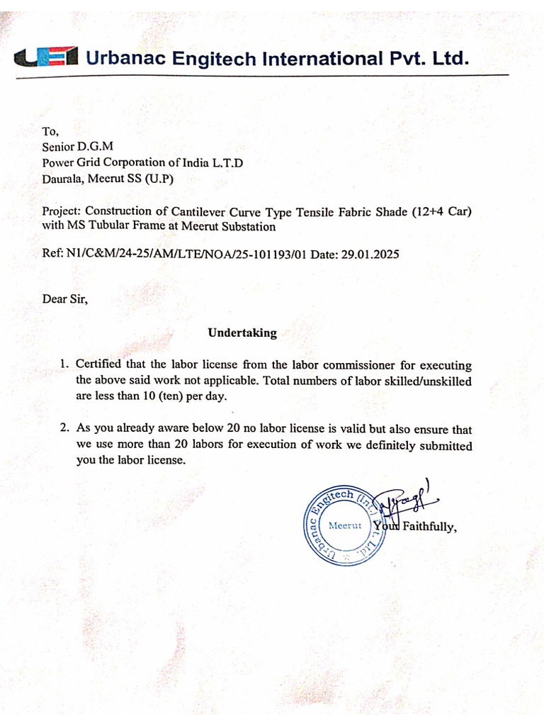 undertaking for labour | PDF