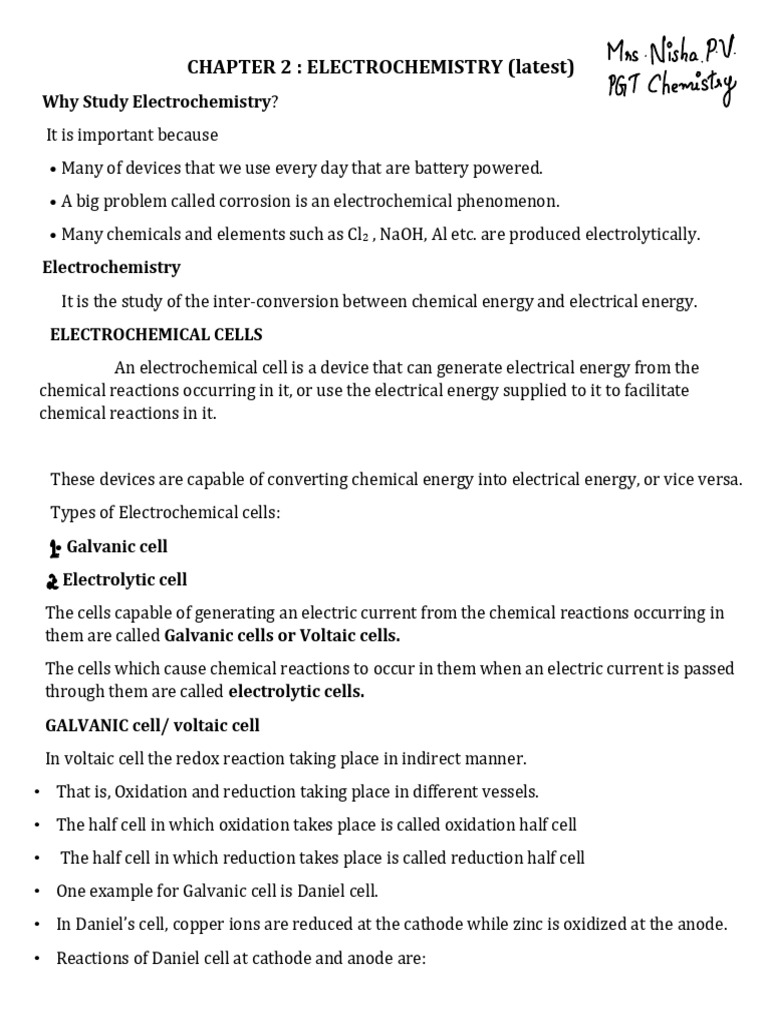 CHAPTER 2 ELECTROCHEMISTRY NOTES | PDF | Electrochemistry | Redox