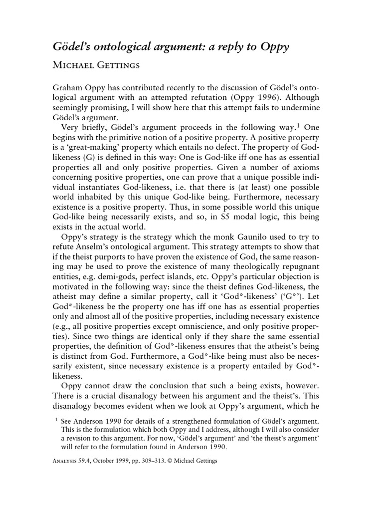 Godels Ontological Argument A Reply To O | PDF | Logic | Mathematics