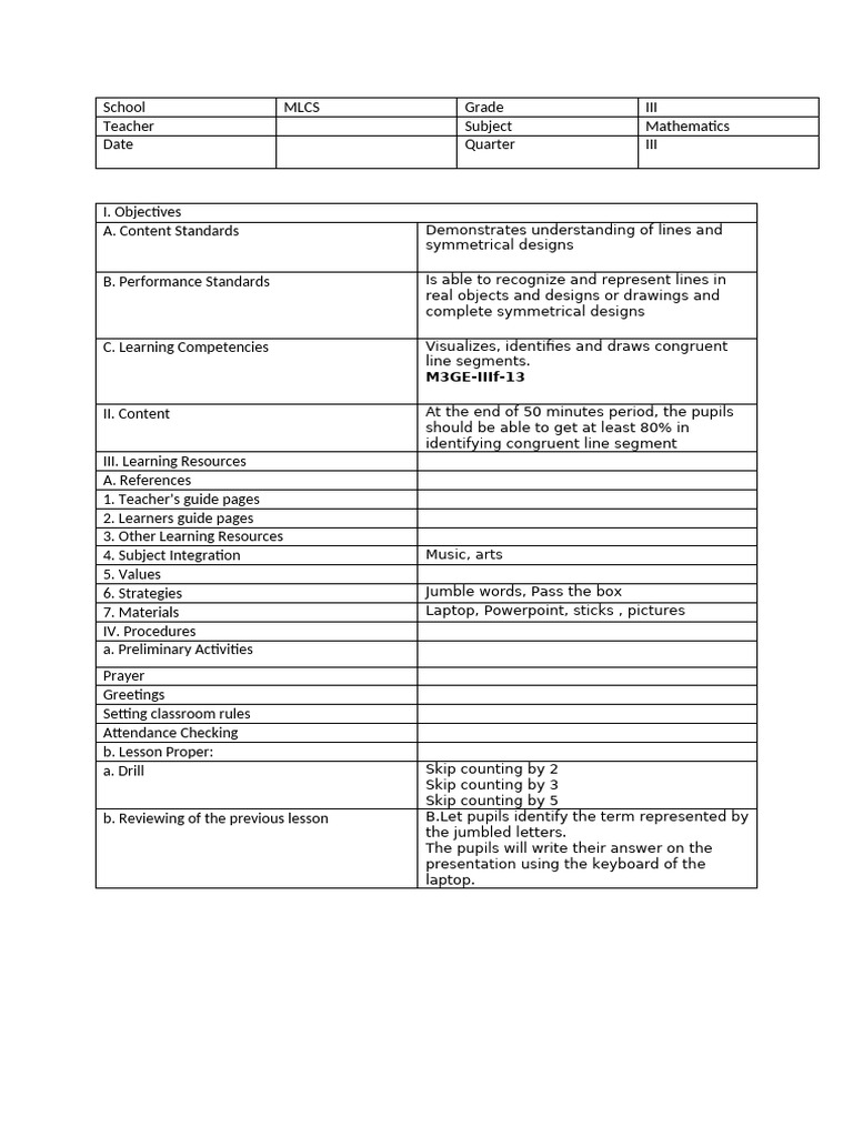 Math LP CONGRUENT LINE SEGMENT - Final | PDF | Cognition | Learning