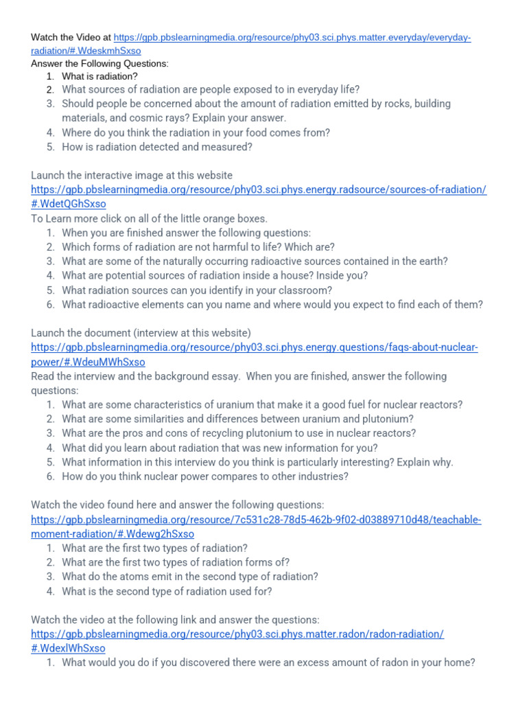 Nuclear Radiation WebQuest-1 | PDF | Radiation | Plutonium