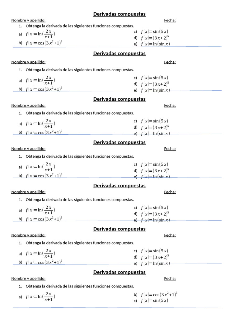Ejercicios de Derivadas Compuestas | PDF