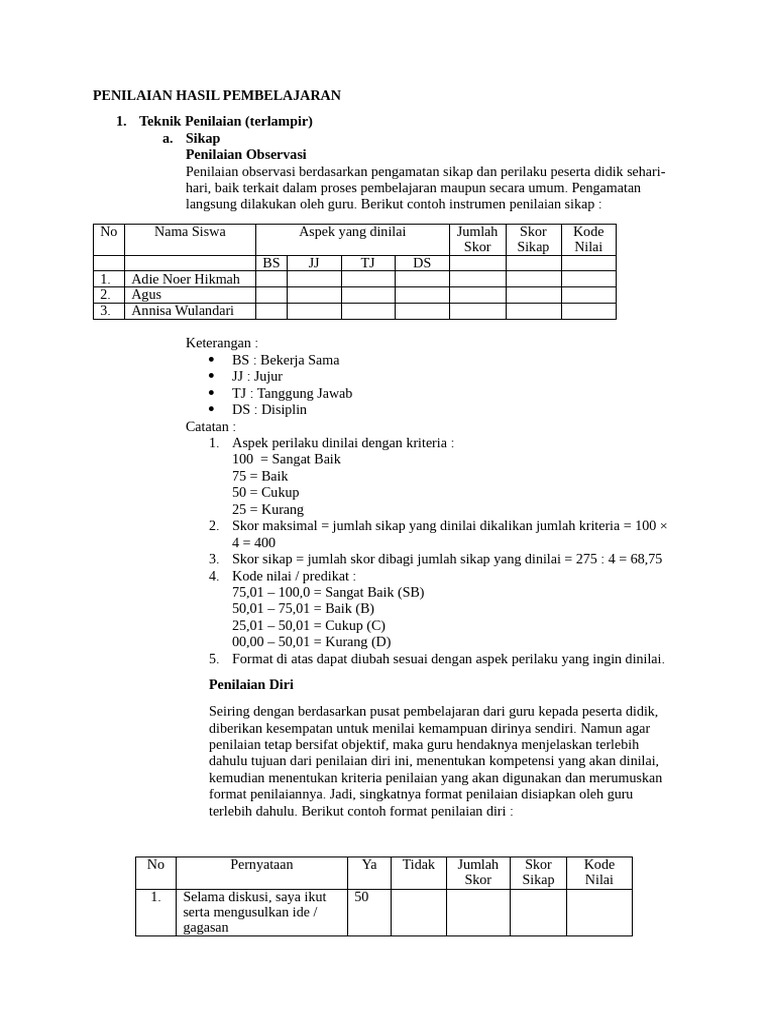 Format Penilaian Ujian PLP | PDF