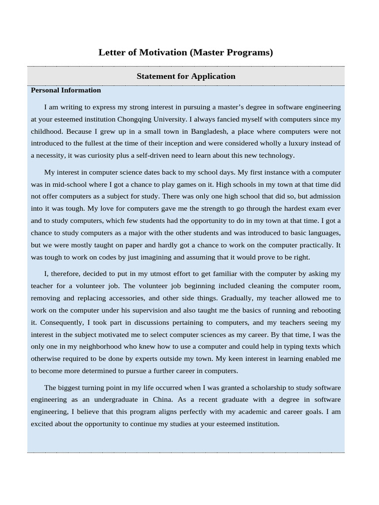 A Letter of Motivation (Master Programs) | PDF | Artificial ...