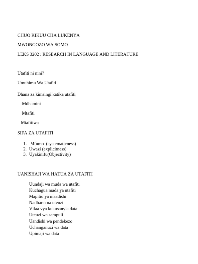 Mwongozo Wa Utafiti LEKS 3202 | PDF