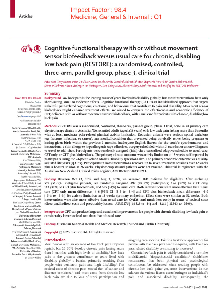 Articles: Background | PDF | Low Back Pain | Physical Therapy