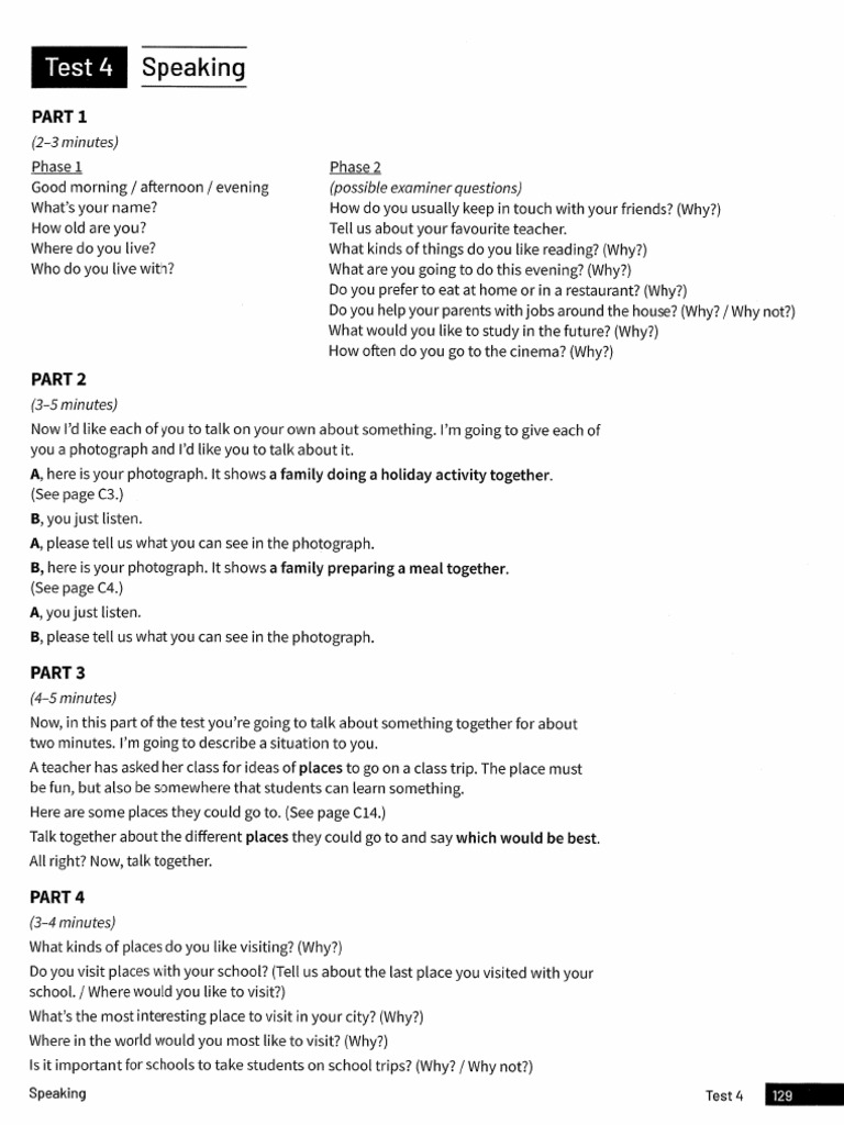 PET Trainer - Speaking - T4 | PDF