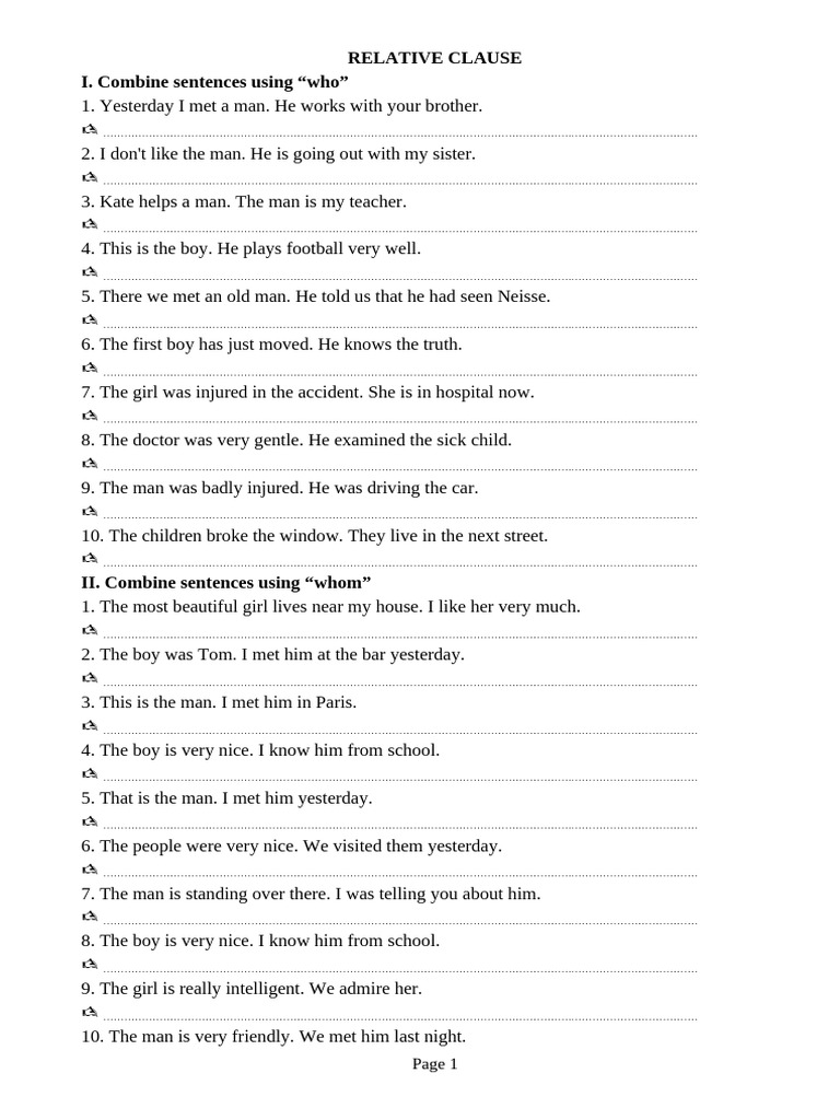 Combining Sentences with Relative Clauses | PDF