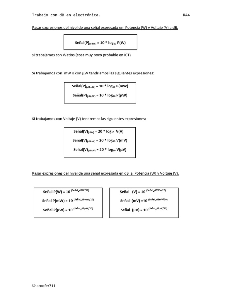 Expresiones calculo niveles señal dB_V2 | PDF