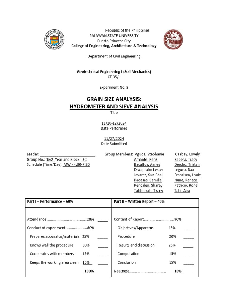 Laboratory 3 Grain Size Analysis | PDF | Soil | Particle Size Distribution