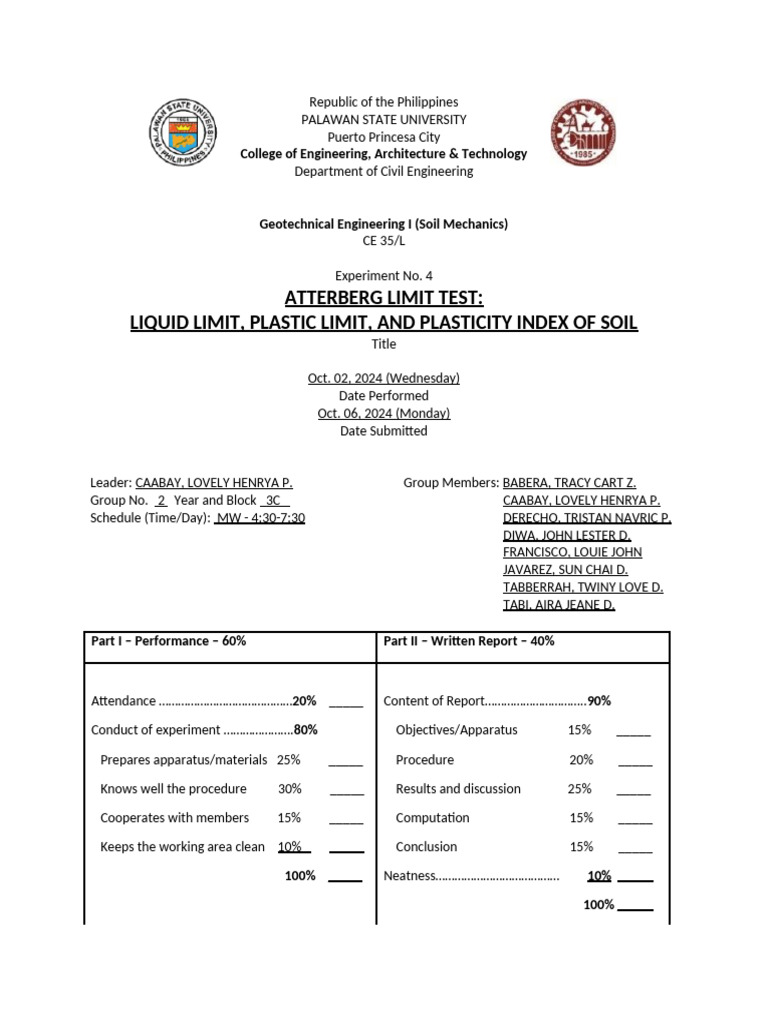 Laboratory 4 Atterberg Limit Test | PDF | Applied And Interdisciplinary ...