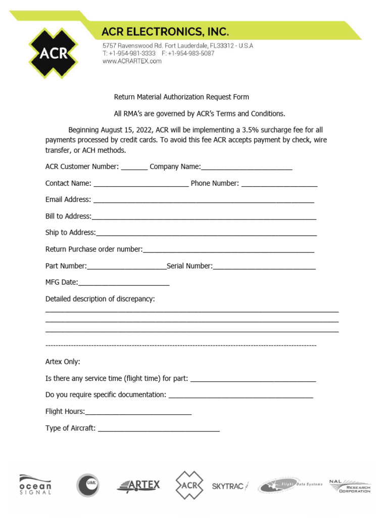 ACR Rma Form 2020 | PDF
